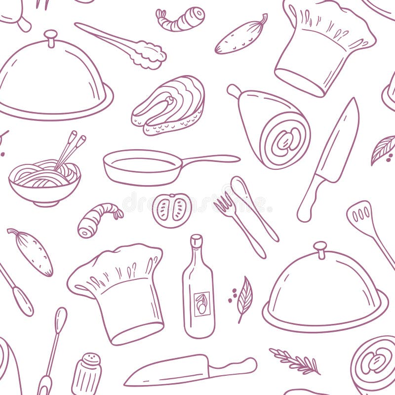 Outline Seamless Pattern with Hand Drawn Food Stock Vector ...