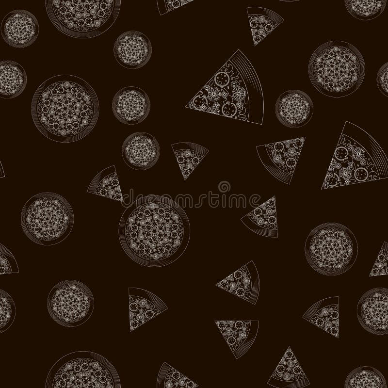Outline Seamless Pattern of Pizza Slices with Ingredients Stock ...