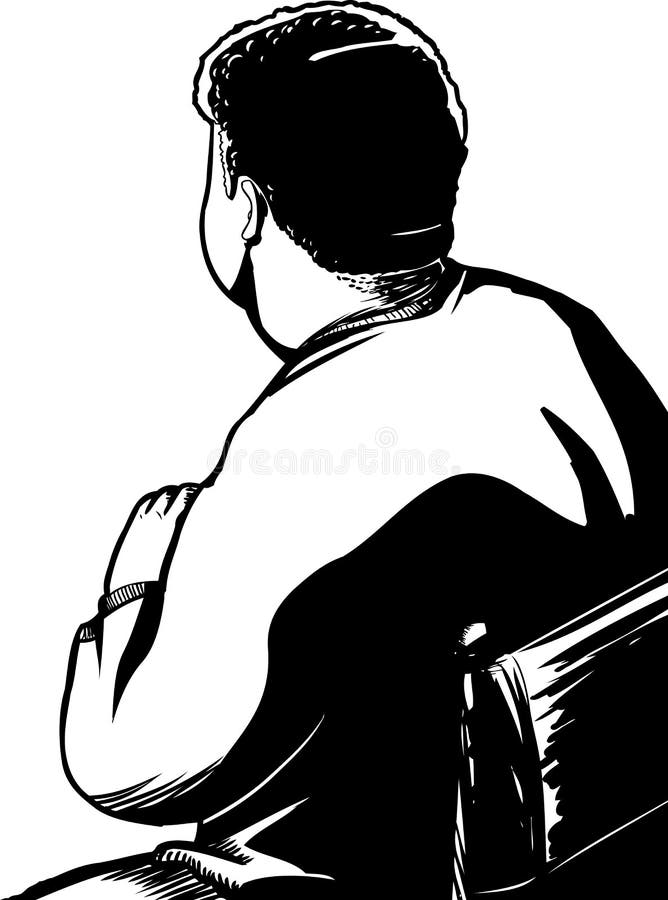 Outline of Man Seated at Table Stock Illustration - Illustration of ...