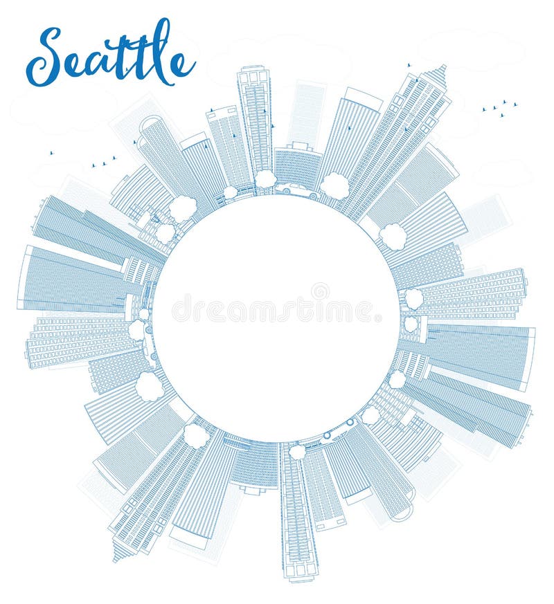 Outline Seattle City Skyline with Blue Buildings Stock Vector ...