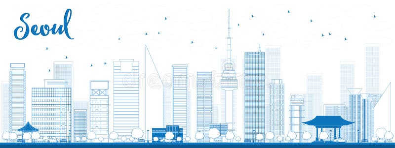 Outline Seoul Skyline with Blue Building Stock Vector - Illustration of ...