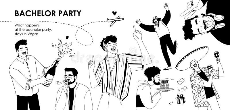 Outline Set, Bachelor Party Card, Fun Guys Stock Vector - Illustration ...