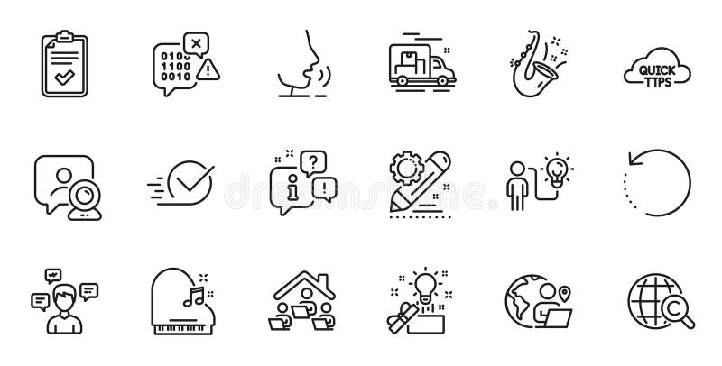 Outline Set Of Binary Code Business Idea And Outsource Work Line Icons For Web Application For