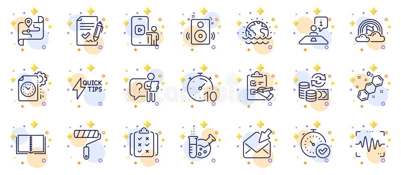 Outline Set of Checklist, Quickstart Guide and Book Line Icons for Web ...