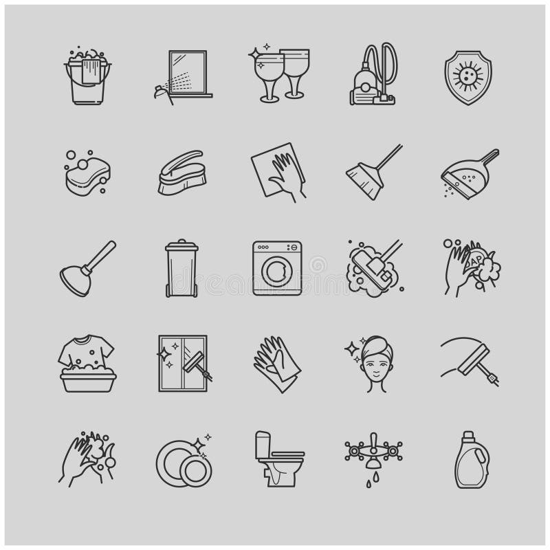 Outline Set - Cleaning Icons Stock Vector - Illustration of brush, dust ...