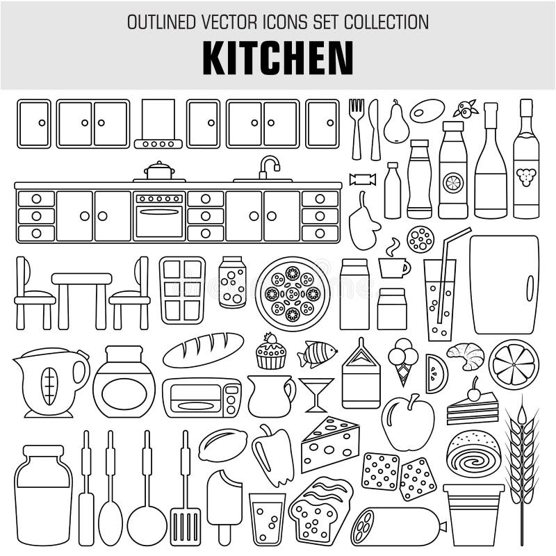 Outline Set Cooking and Food Icons. Vector Stock Vector - Illustration ...