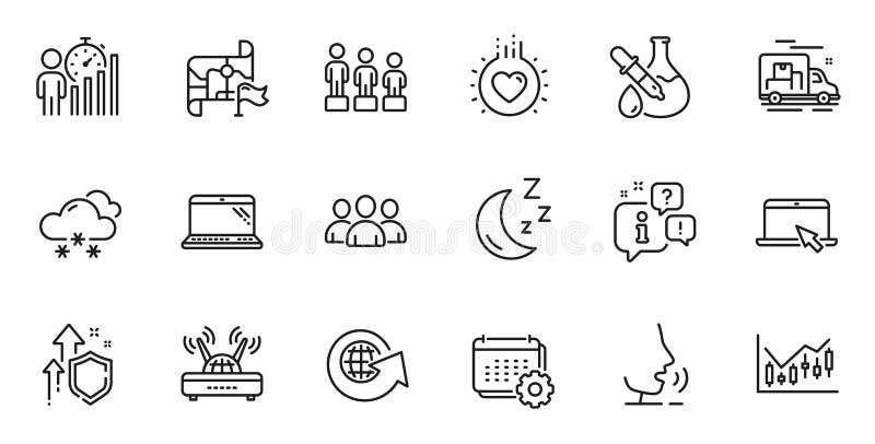 Outline Set Of Destination Flag Laptop And Love Line Icons For Web