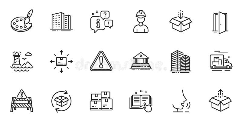 Outline Set of Send Box, Technical Documentation and Open Door Line Icons for Web Application ...