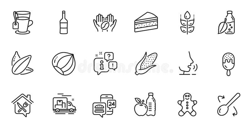 Outline Set of Tea, Corn and Hazelnut Line Icons for Web Application ...