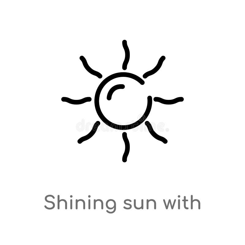 Outline Shining Sun with Rays Vector Icon. Isolated Black Simple Line ...