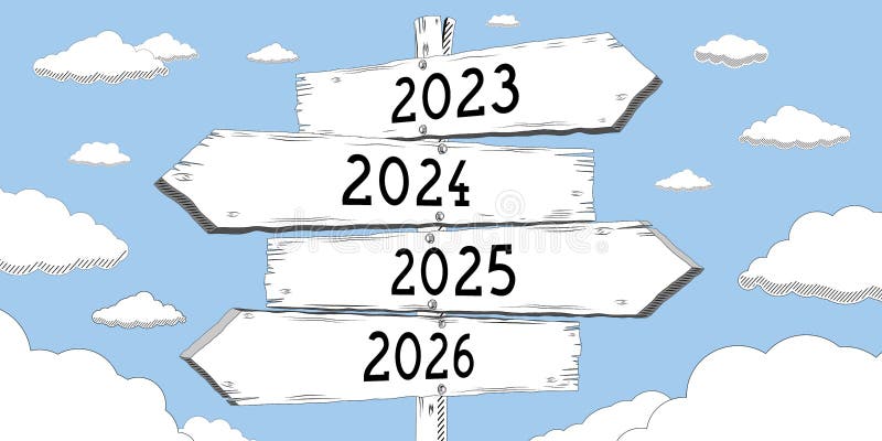 2023, 2024, 2025, 2026 - Outline Signpost with Four Arrows Stock ... 2023, 2024, 2025, 2026 - Outline Signpost with Four Arrows Stock ...