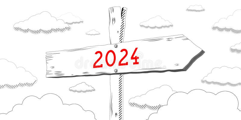 2024 - Outline Signpost with One Arrow Stock Illustration ...