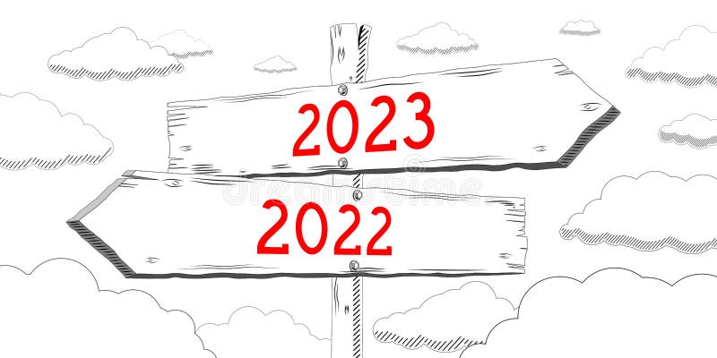 2022 and 2023 - Outline Signpost with Two Arrows Stock Illustration ...