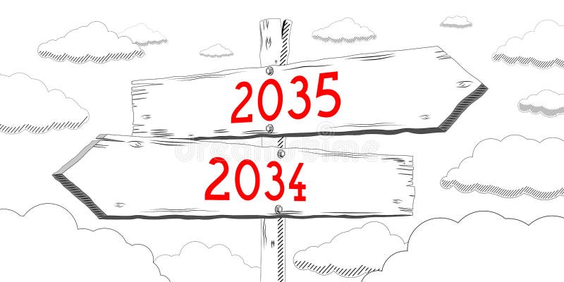 2034 and 2035 - Outline Signpost with Two Arrows Stock Illustration ...