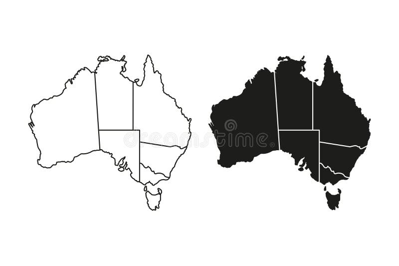 Outline and Silhouette Maps of Australia Showing State Borders Stock ...