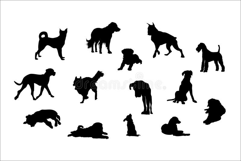 Outline Silhouettes of Dogs in Various Poses Stock Illustration ...