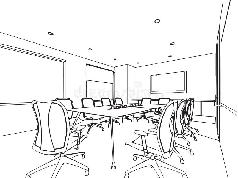 Outline Sketch Drawing Interior Perspective of House Stock Vector ...