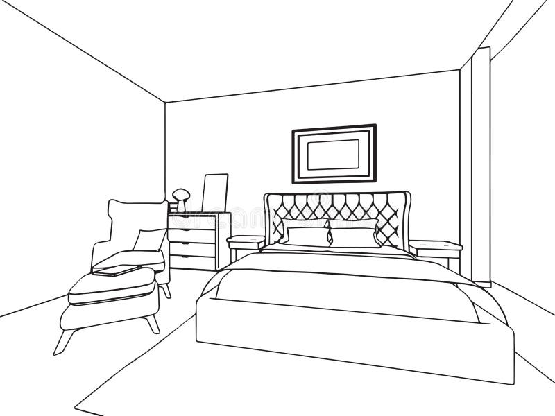 Outline Sketch Drawing Interior Perspective of House Stock Vector ...
