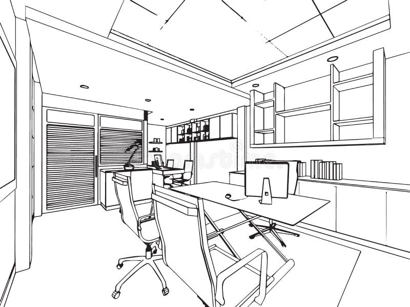 Outline Sketch Drawing Perspective of a Space Office Stock Vector ...