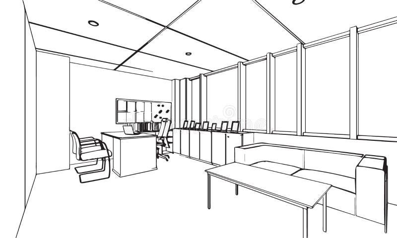 Outline Sketch Drawing Perspective of a Space Office Stock Vector ...