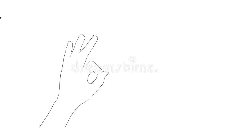 Outline Sketch of Hand Showing OK Gesture on White Background. Stock ...
