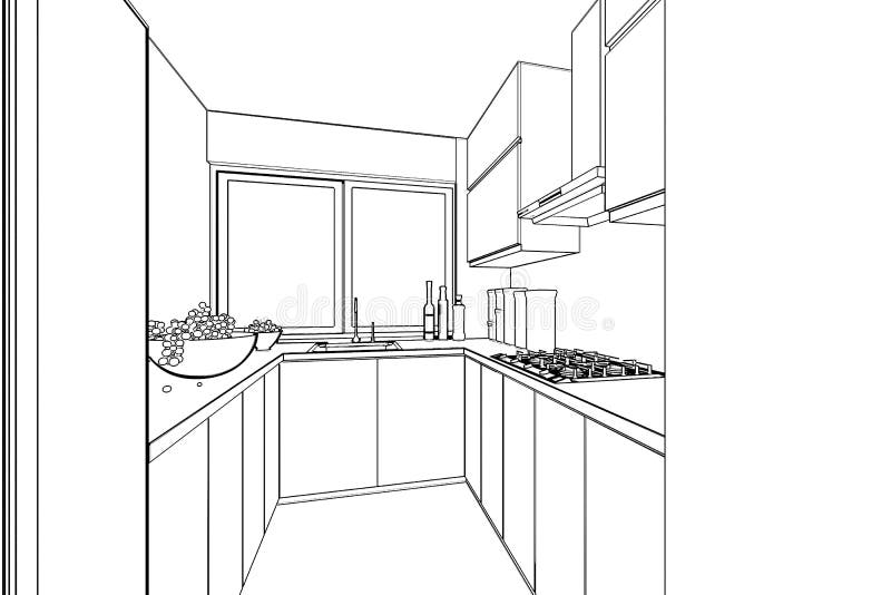 Outline Sketch of a Interior Stock Illustration - Illustration of ...