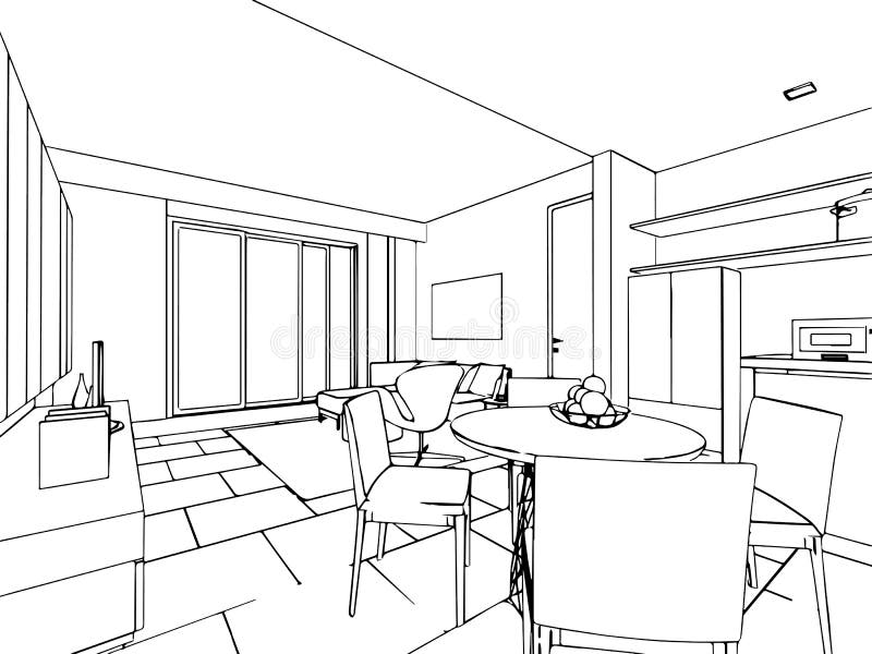 Outline Sketch of a Interior Stock Vector - Illustration of blueprint ...