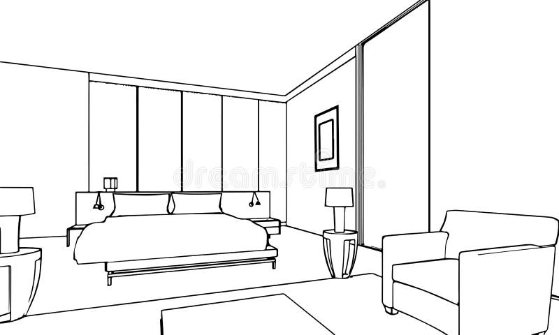 Outline Sketch of a Interior Stock Vector - Illustration of house ...