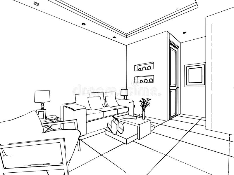 Outline Sketch of a Interior Stock Vector - Illustration of prints ...