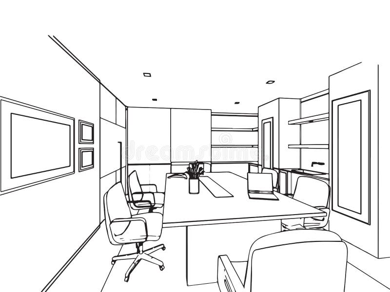 Outline Sketch of a Interior Stock Vector - Illustration of drawing ...