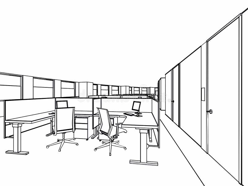 Outline Sketch of a Interior Office Area Stock Illustration ...
