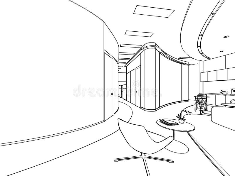 Outline Sketch of a Interior Stock Illustration - Illustration of ...