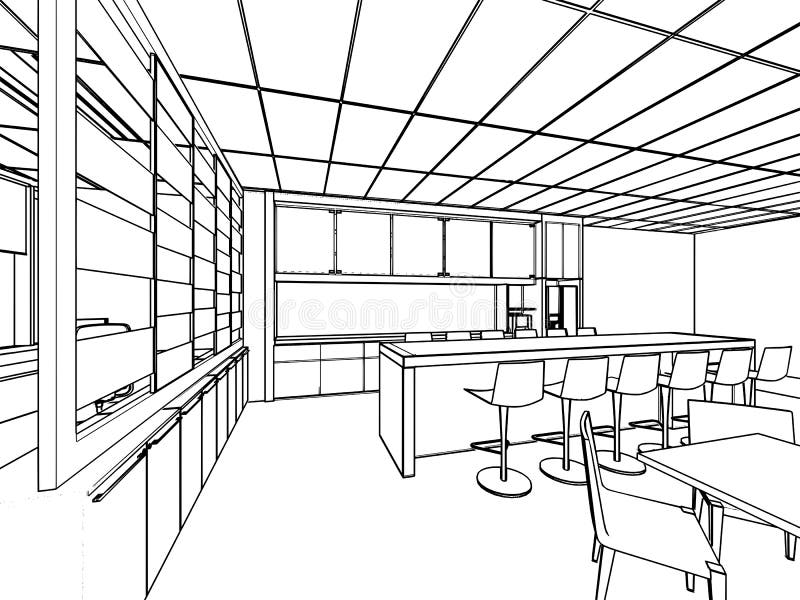 Outline Sketch of a Interior Stock Illustration - Illustration of ...