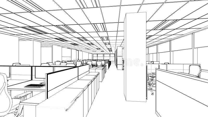 Outline Sketch of a Interior Office Area Stock Illustration ...