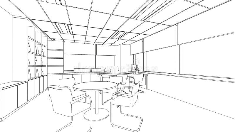 Outline Sketch of a Interior Office Stock Illustration - Illustration ...