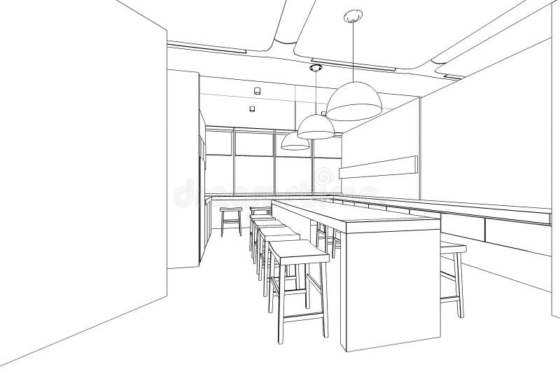 Outline Sketch of a Interior Pantry Area Stock Illustration ...
