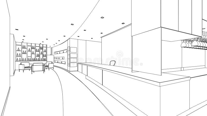 Outline Sketch of a Interior Reception Area Stock Illustration ...