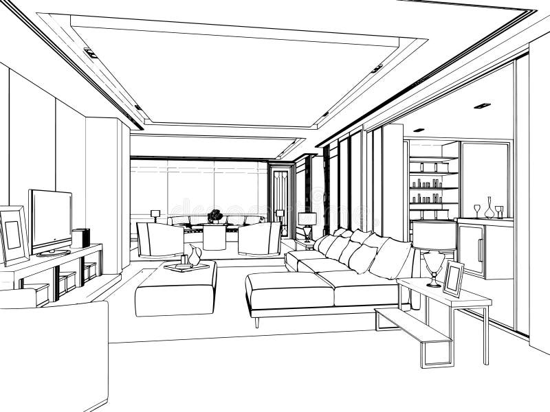 Outline Sketch of a Interior Stock Illustration - Illustration of ...