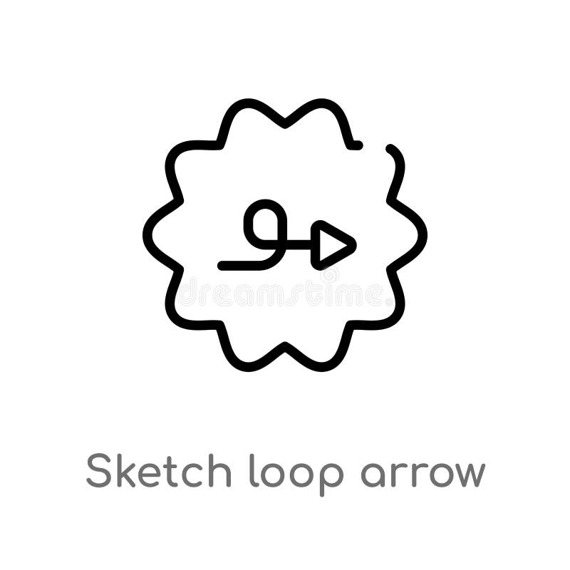 Outline Sketch Loop Arrow Vector Icon. Isolated Black Simple Line ...