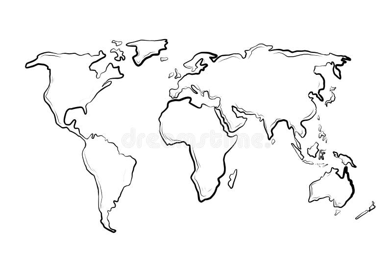 Rough Outline Sketch of a World Map Stock Illustration - Illustration ...
