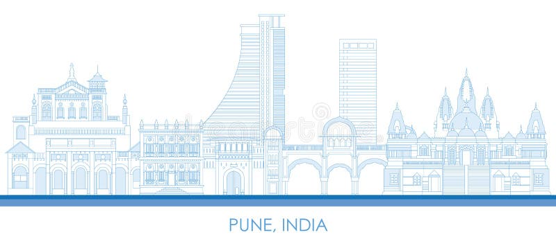 Outline Skyline Panorama of City of Pune, India Stock Vector ...