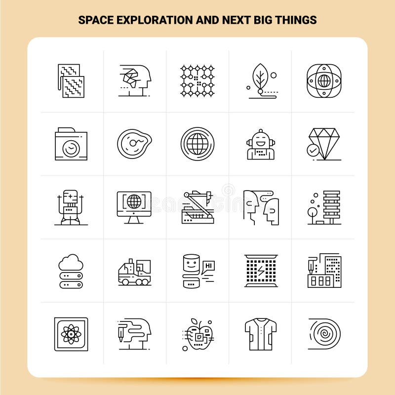 OutLine 25 Space Exploration and Next Big Things Icon Set. Vector Line ...