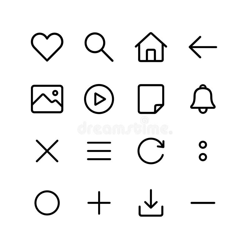 Outline Stroke Mobile Application Interface Essential Icon Set Stock Illustration - Illustration ...