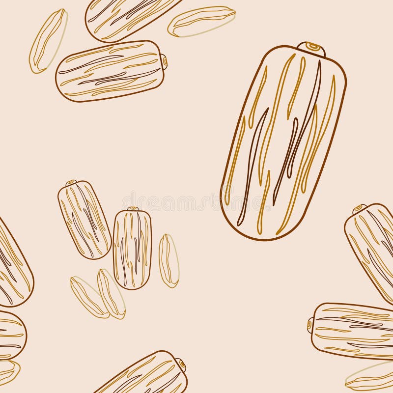 Outline Style Dates Fruit with Seeds Vector Illustration Seamless ...