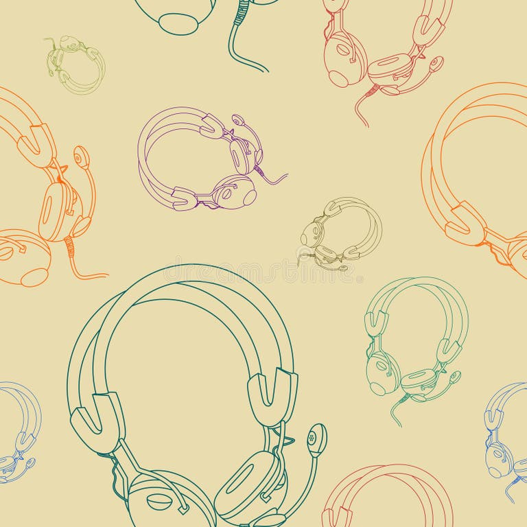 Outline Style Earphone Vector Illustration Seamless Pattern Stock ...