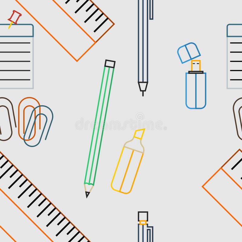 Outline Style Office Equipment Vector Illustration Seamless Pattern ...