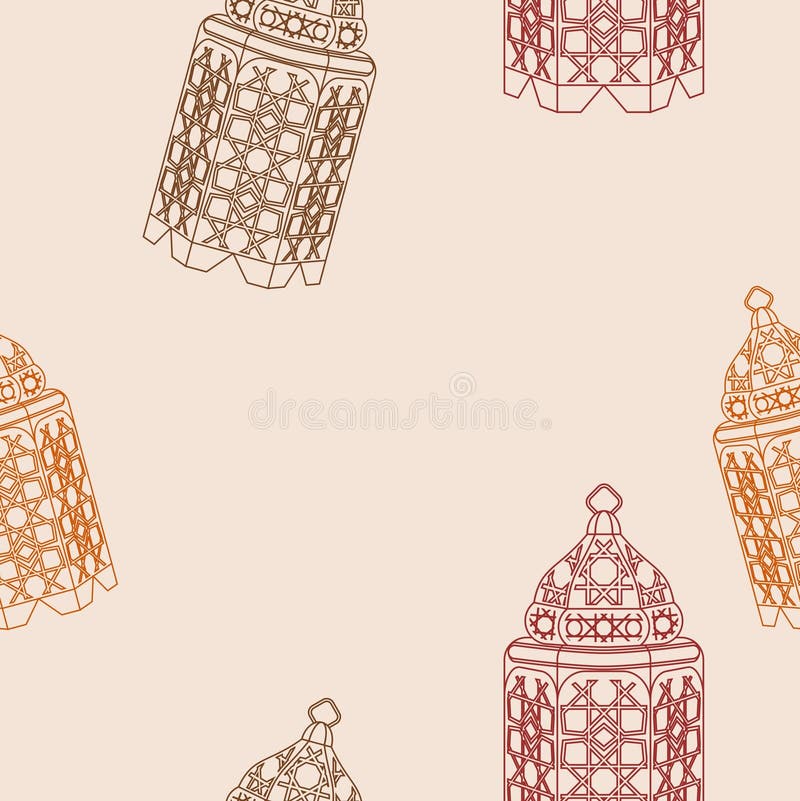 Outline Style Patterned Arab Lamps Vector Illustration Seamless Pattern ...