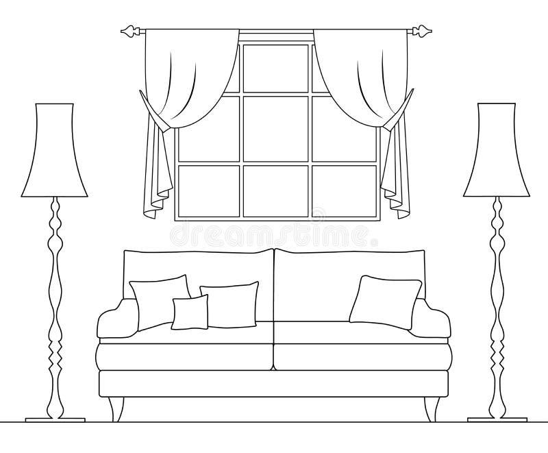 Living Room Line Drawing Stock Illustrations – 16,012 Living Room Line ...