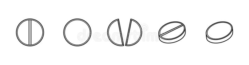 Outline Style Round Pills Set Isolated Illustration on White Background ...