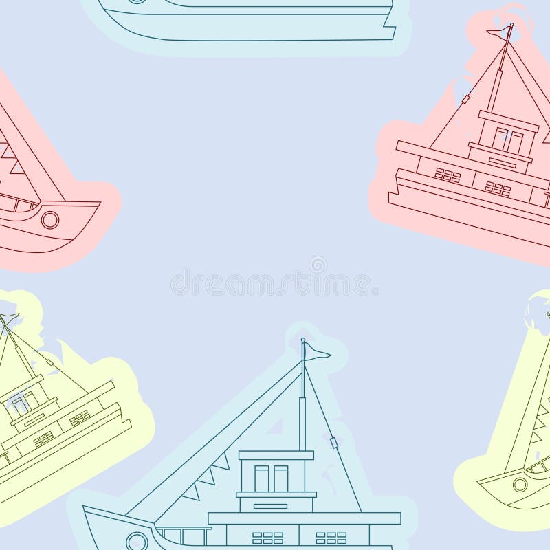 Outline Style Side View Ship Vector Illustration Seamless Pattern Stock ...